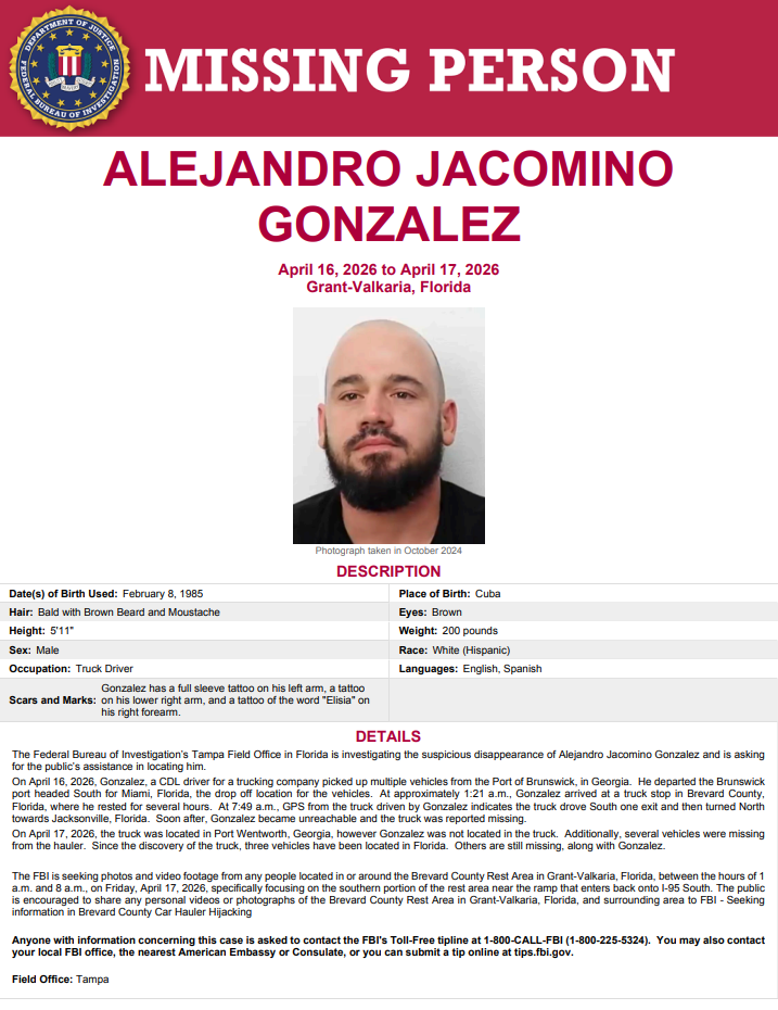 Desaparece conductor rumbo a Miami; FBI pide ayuda para hallarlo ...