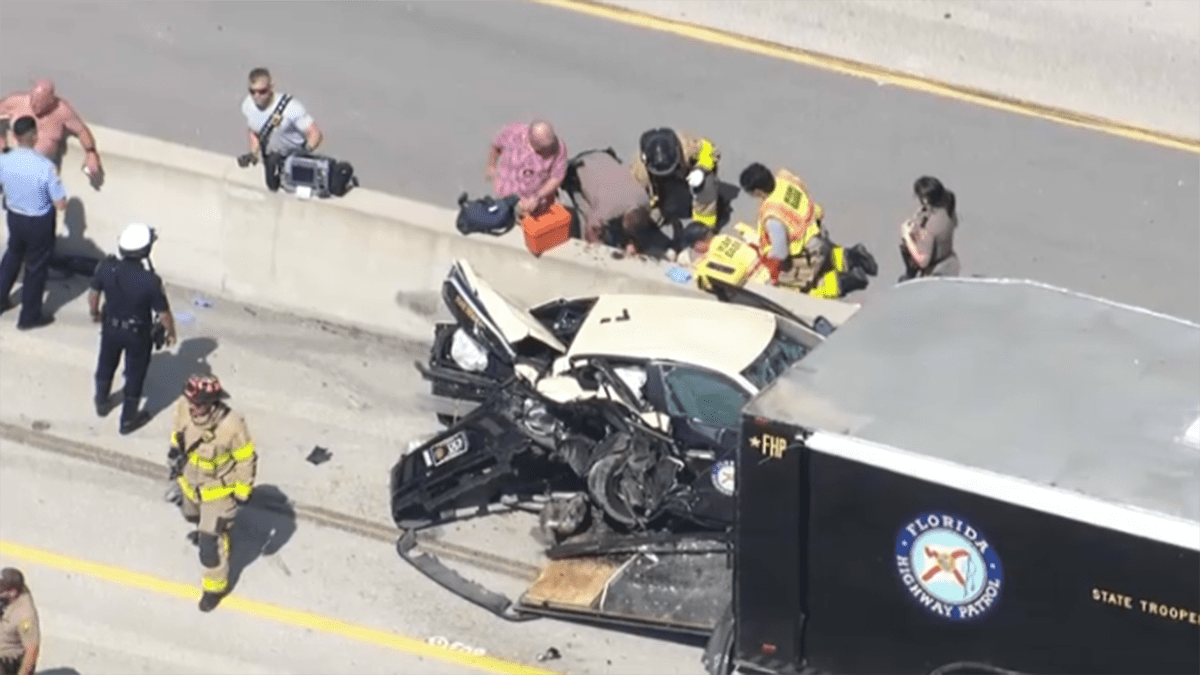 Aparatoso choque con patrulla de FHP en la Florida’s Turnpike en Miami ...